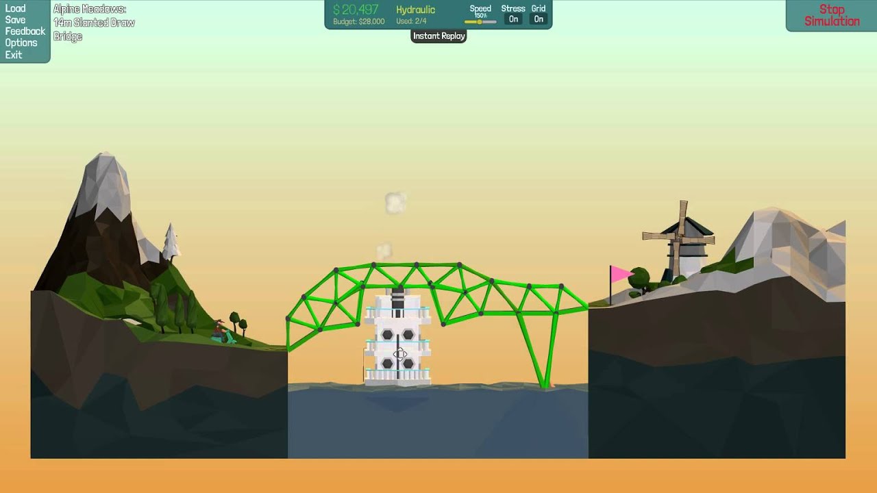 [Poly Bridge] Alpine Meadows: 14m Slanted Draw Bridge | Solution ...