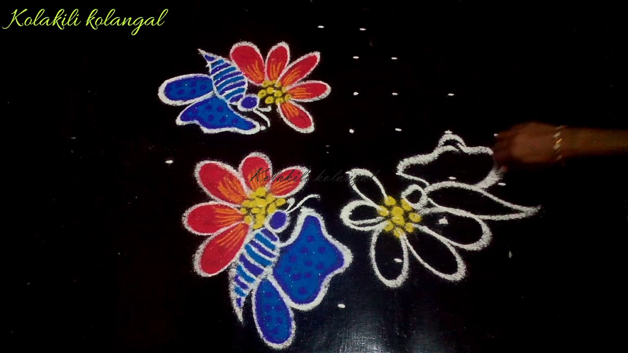 Butterfly flowers kolam (8to2)dots/simple Butterfly rangoli/easy ...