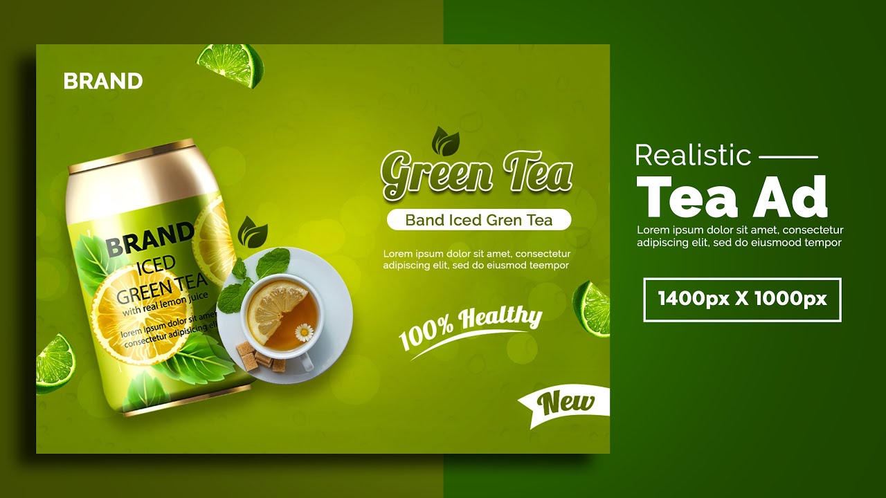 Realistic Green Tea Ad Design for your Brand | Photoshop Tutorials ...