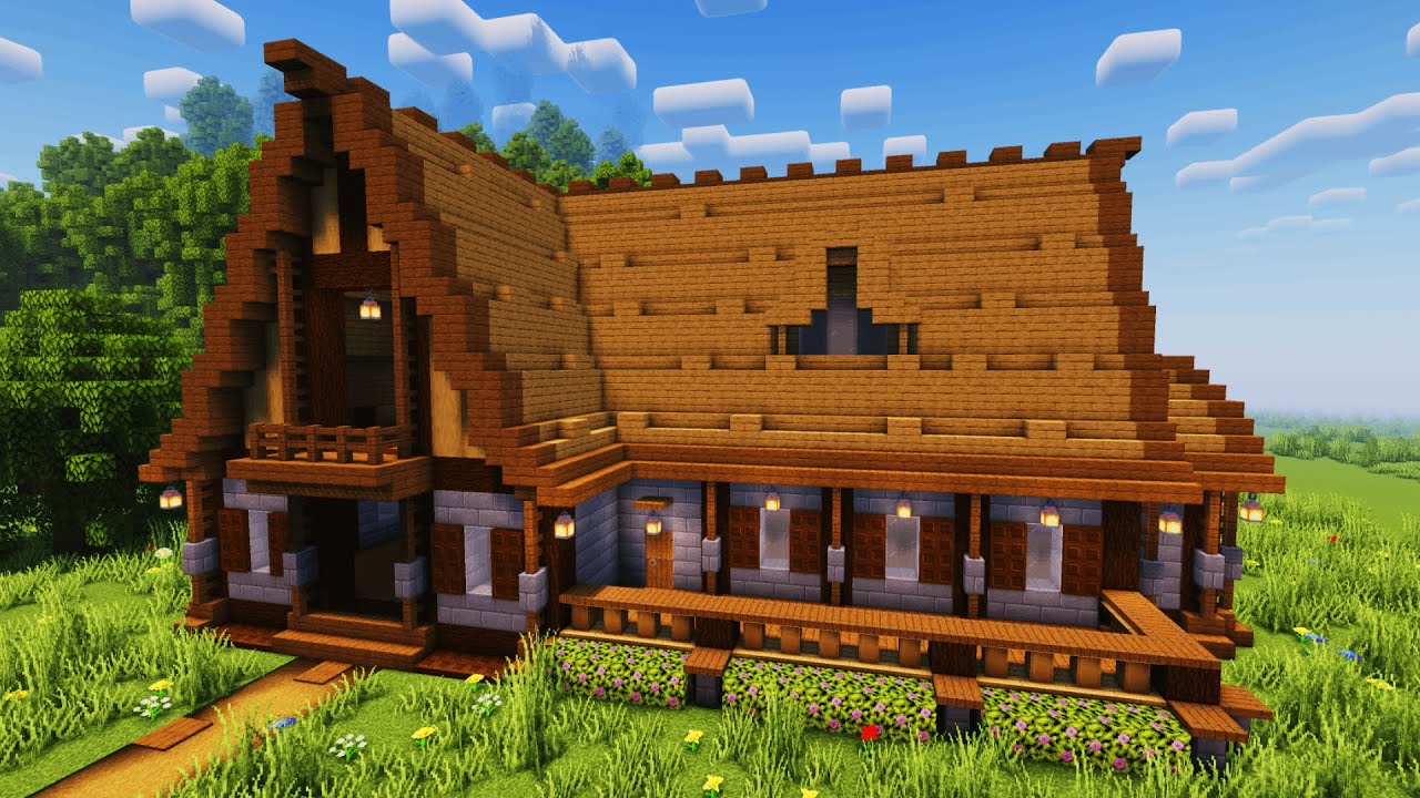 [Minecraft Build Tutorial] Wooden House with Terrace - YouTube
