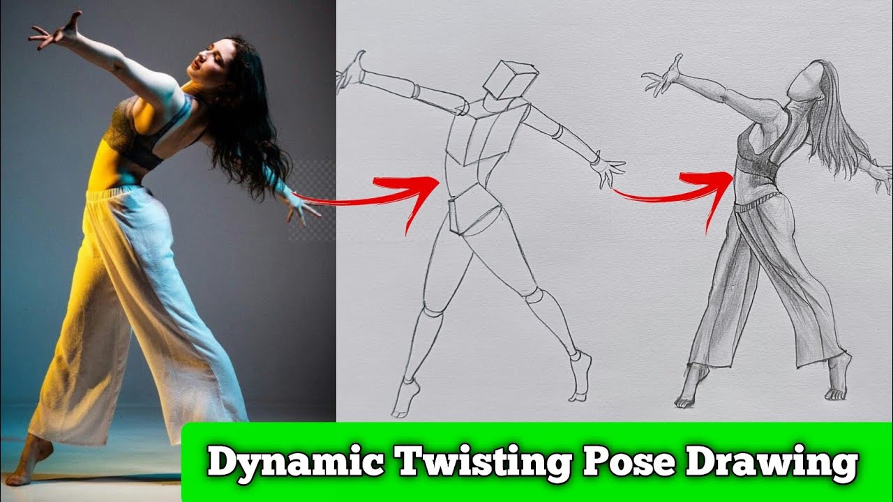 How To Draw a Human figure||Dynamic Twisting Pose drawing||Female ...