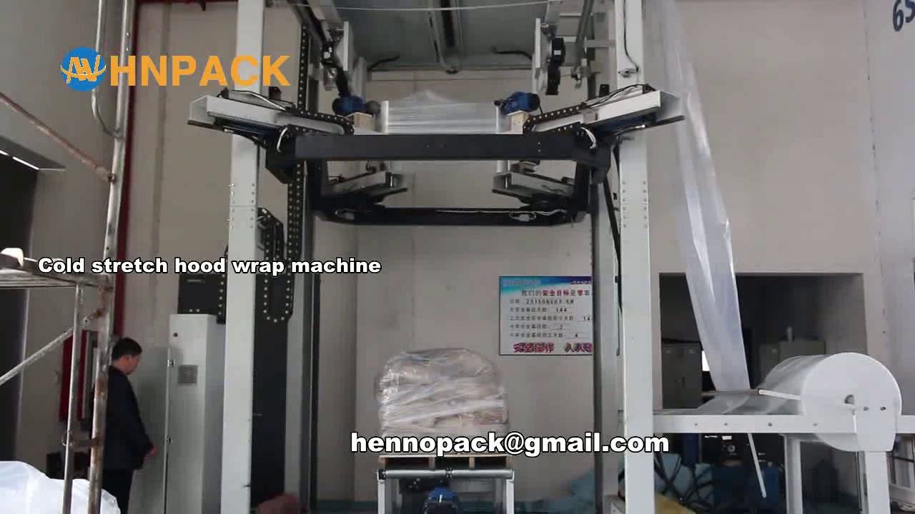 Hennopack fully automatic online pallet cold stretch hood wrap machine ...