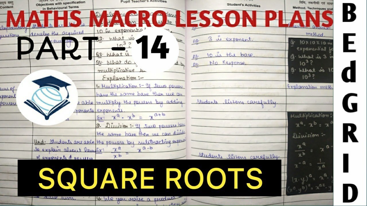 Maths macro lesson plan || Square Roots || BEd first year || BEd Grid ...