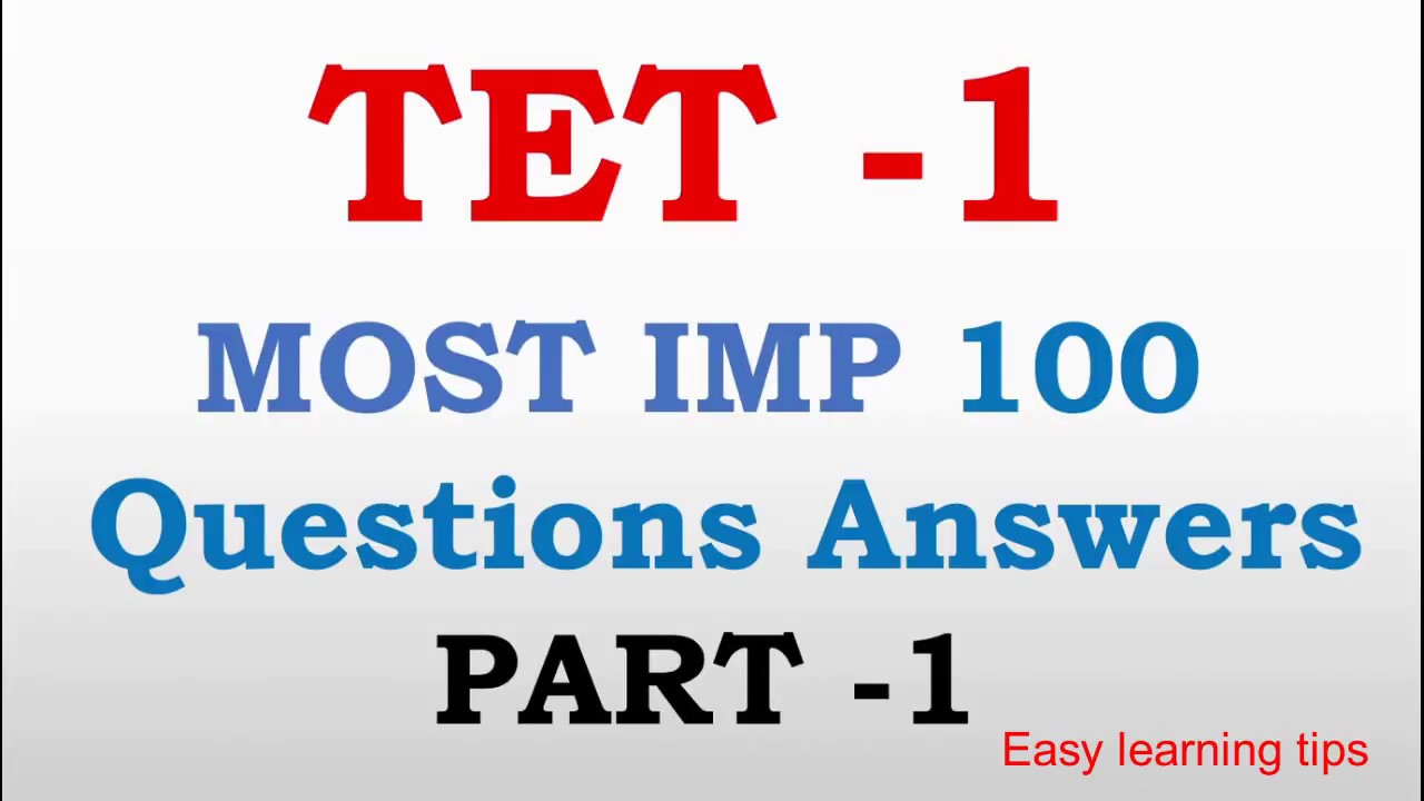 TET 1 | Top most IMP Questions Answers | PART 1 - YouTube