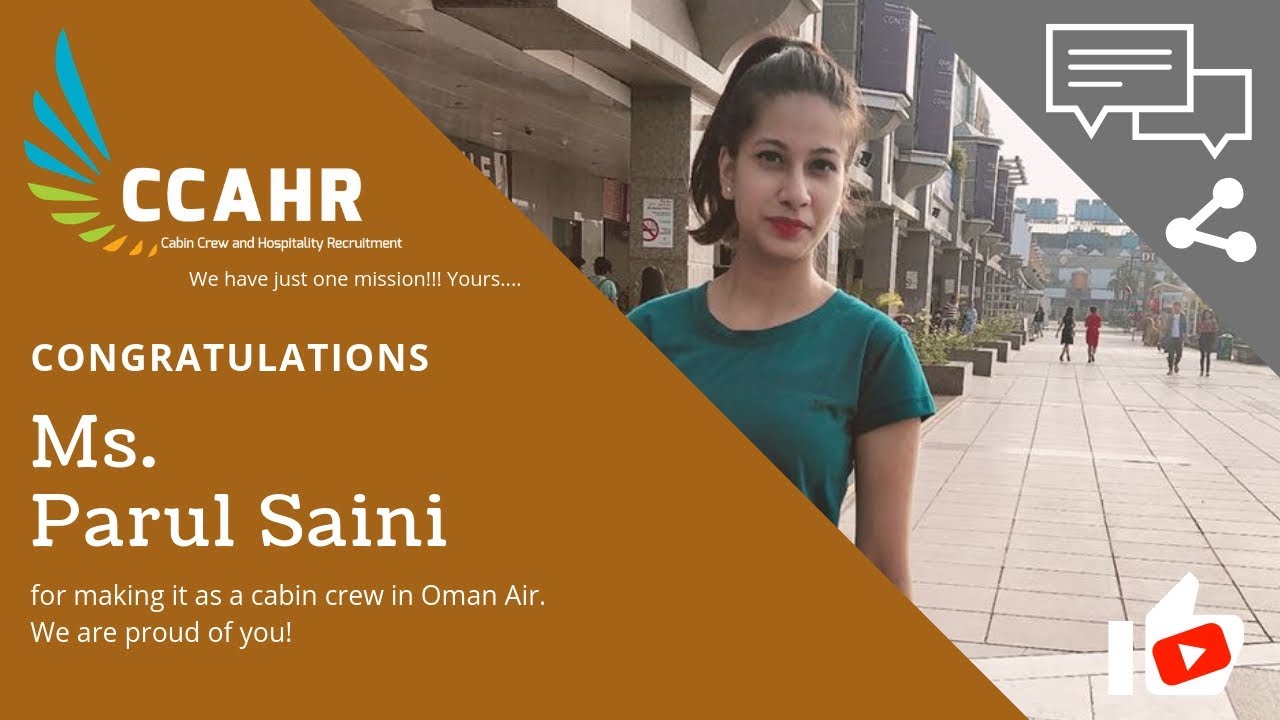 Ccahr Trainee Ms Parul Saini Gets Success In Oman Air Interviews Youtube