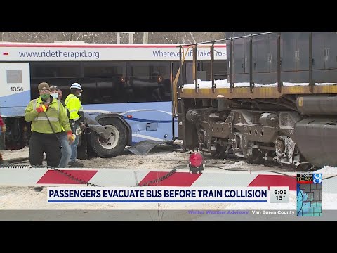 No injuries when train hits Rapid bus