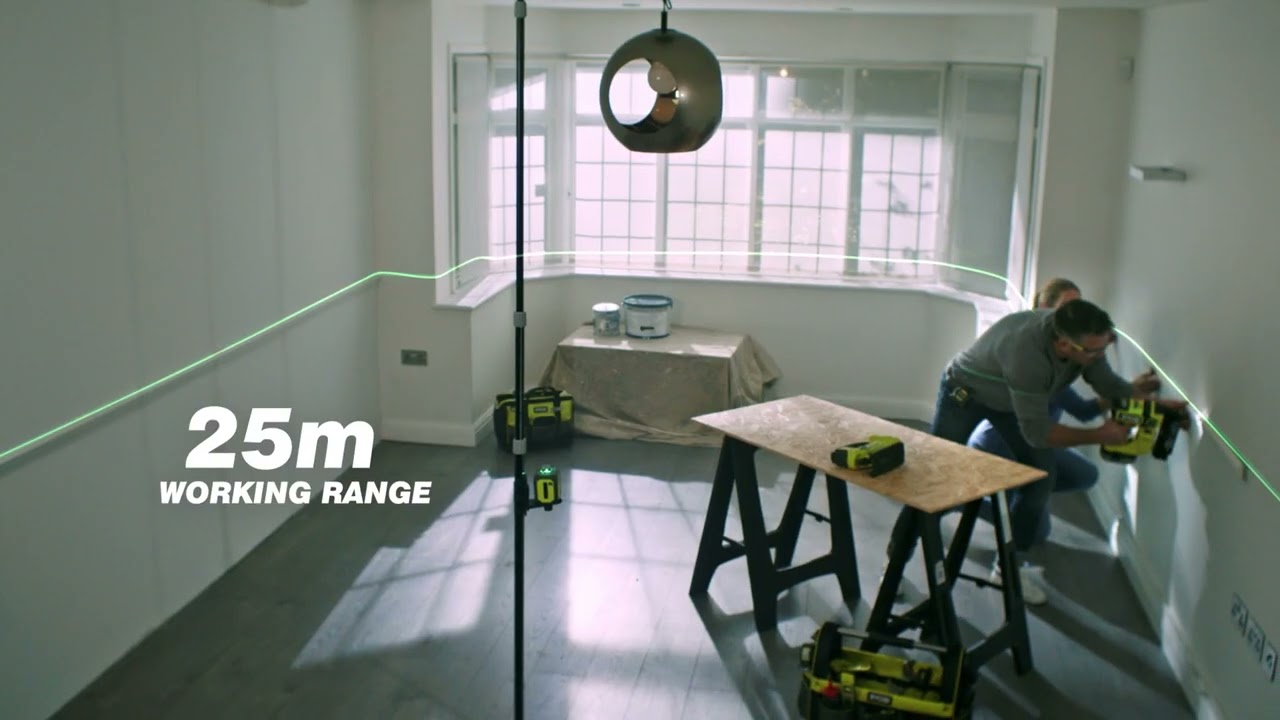 New RYOBI® 360° Green Line Laser with Telescopic Pole - YouTube