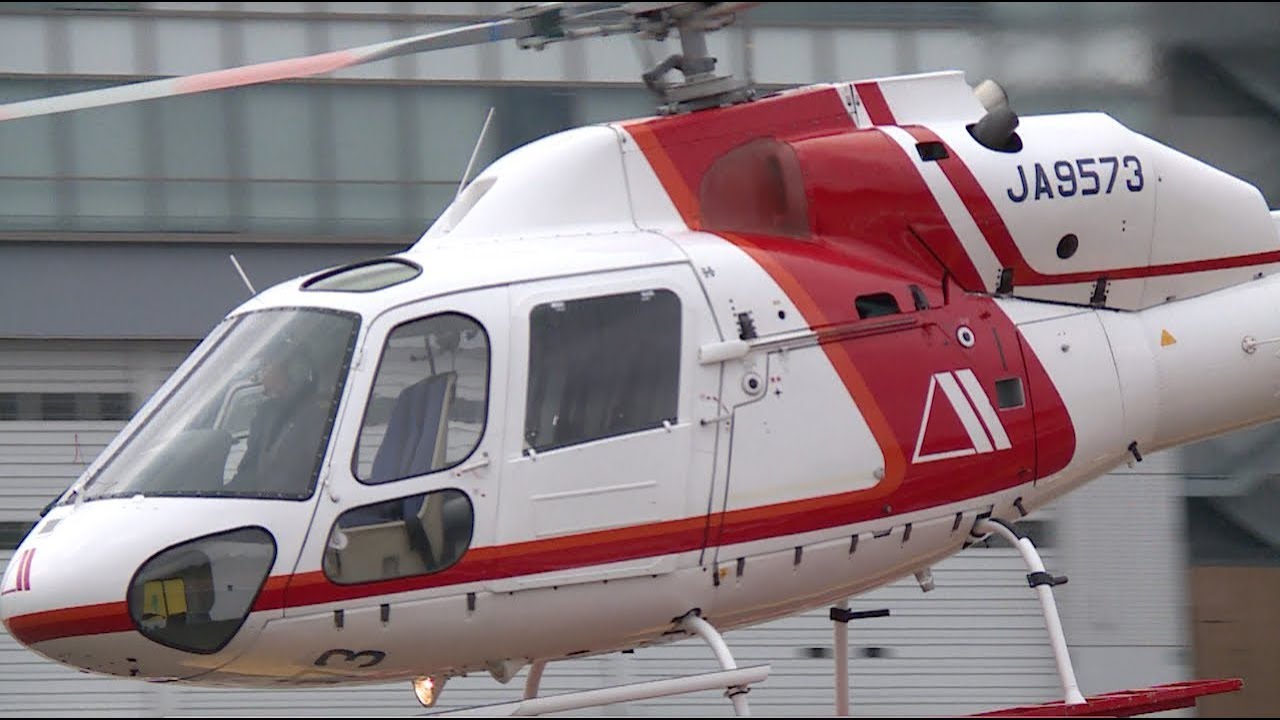【ヘリコプター】 繰り返し離着陸をする Aerospatiale AS355F1 Ecureuil 2・朝日航洋『JA9573』 - YouTube