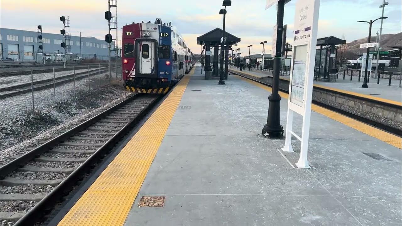 UTA FrontRunner MP36PH-3C 18 sounds its horn as it departs Salt Lake Central Station - YouTube