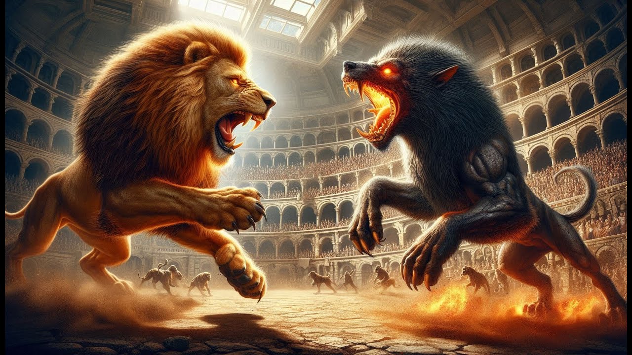 Giant LION Vs Haunted HELLHOUND | Epic Battle In Roman Arena - YouTube
