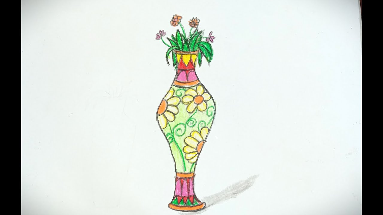 How to draw easy FLOWER VASE ll For beginners (very easy ) ll Step by ...