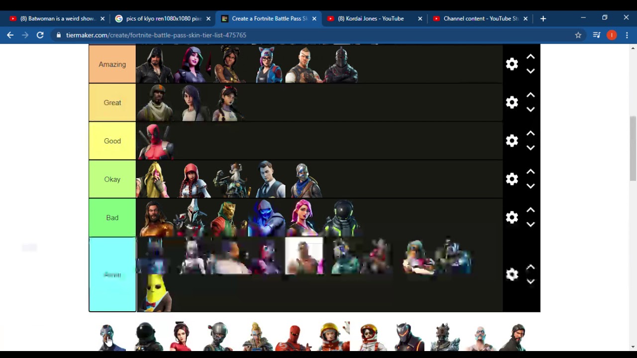 Ranking fortnite skins - YouTube