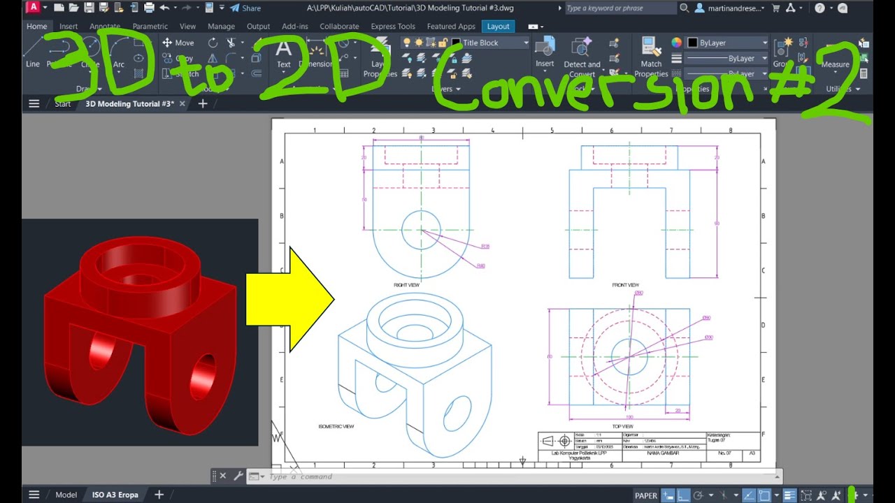 3D to 2D Convertion Tutorial #2 #autocad - YouTube