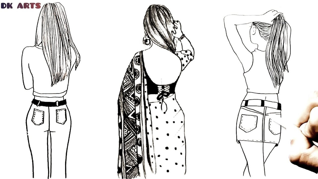 How to draw a girl with her back turn || Easy pencil drawing - YouTube