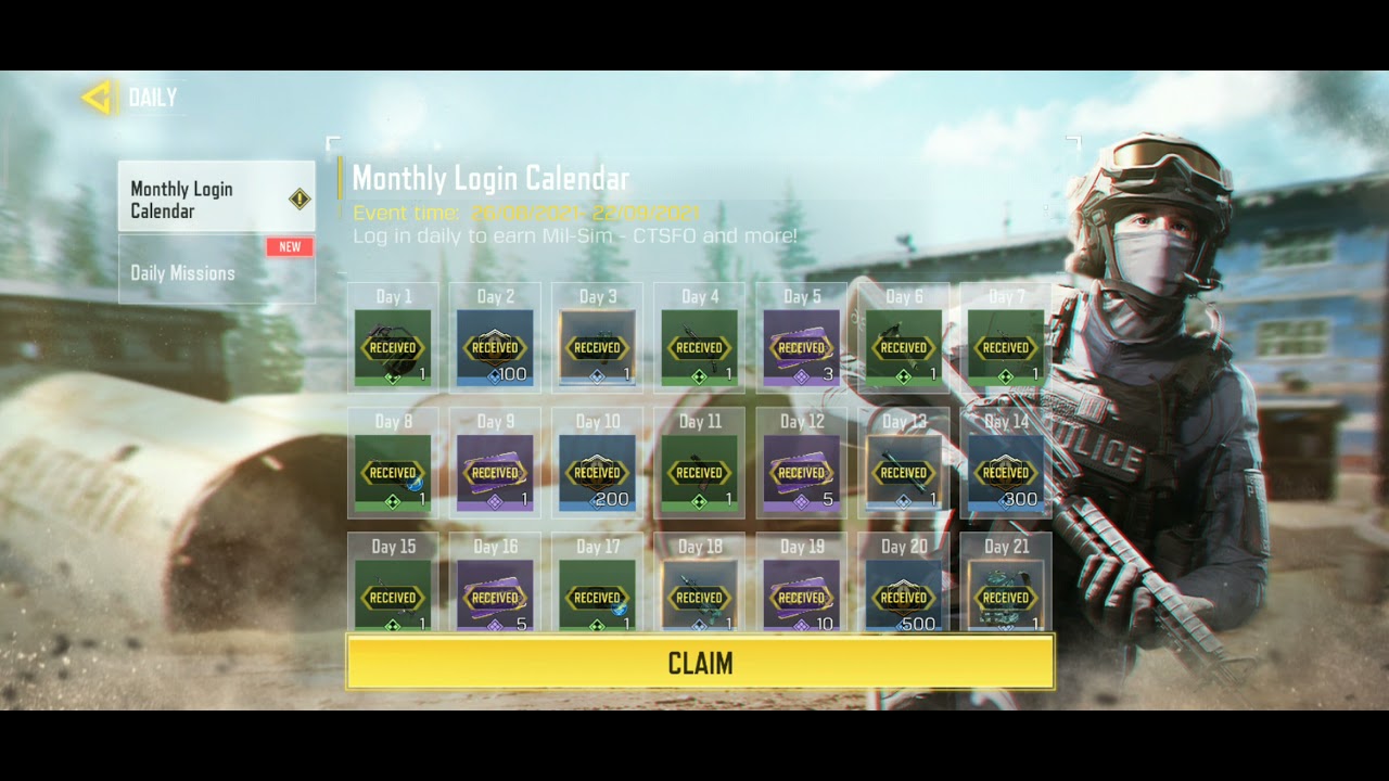 Unlocking the free Mil- Sim Force Sweeper character in CODM in daily ...