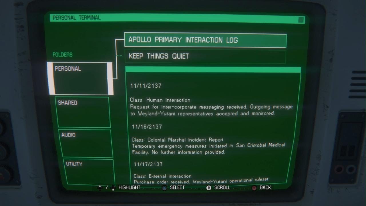 Alien: Isolation pt23 Contacting Apollo torch upgrade bolt gun game ...