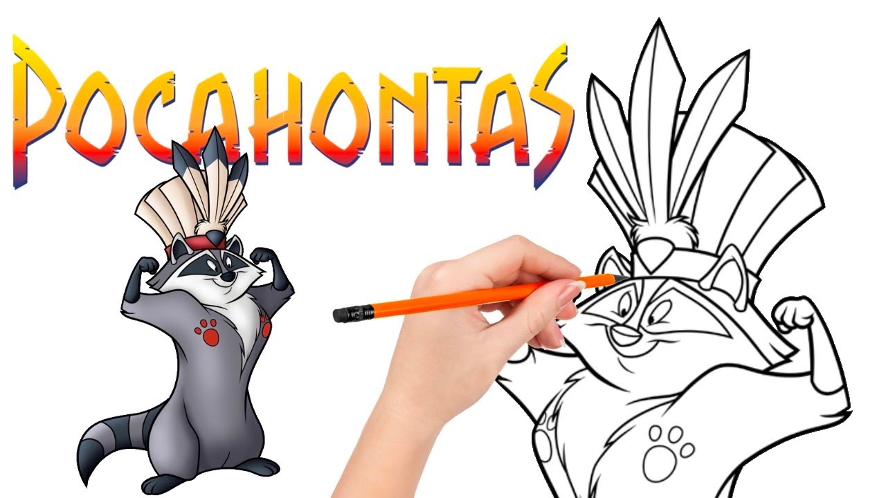 How to draw Meeko, a raccoon ready for a ceremony - Pocahontas - YouTube