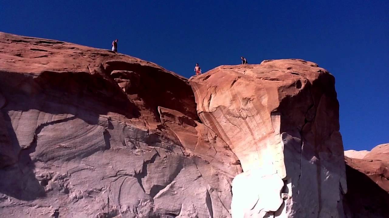 Gainer! Huge 75ft cliff jump at lake Powell #2 - YouTube