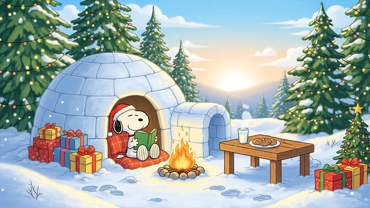 Snoopy’s Cozy Beats | Winter Cabin & Campfire 🔥 Cozy Christmas Lofi ...