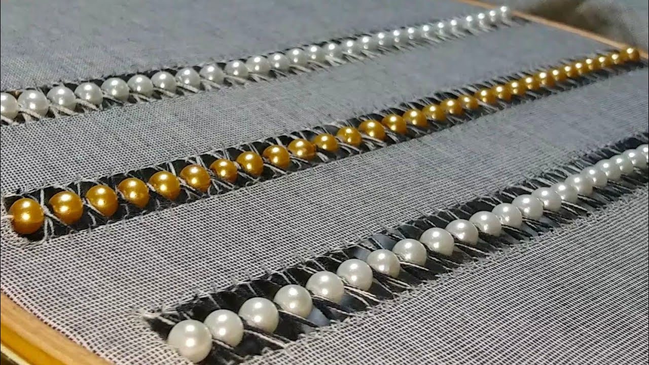 Drawn Thread Embroidery Design with Beads - YouTube