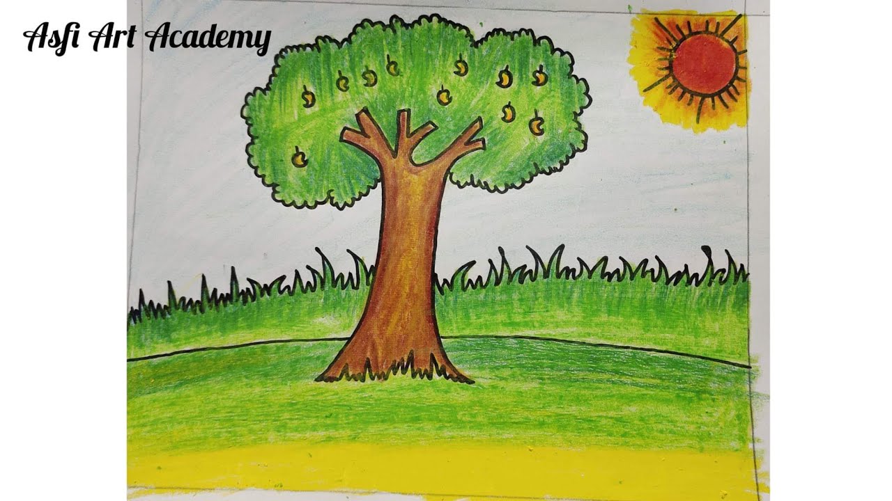 How to draw a mango tree (step by step) Asfi Art Academy. - YouTube