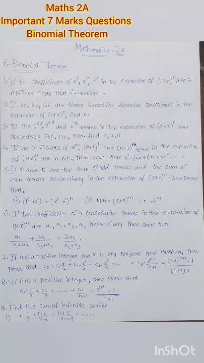 Intermediate 2 nd year Mathematics 2A #Important 7 Marks Questions #Binomial Theorem # ...