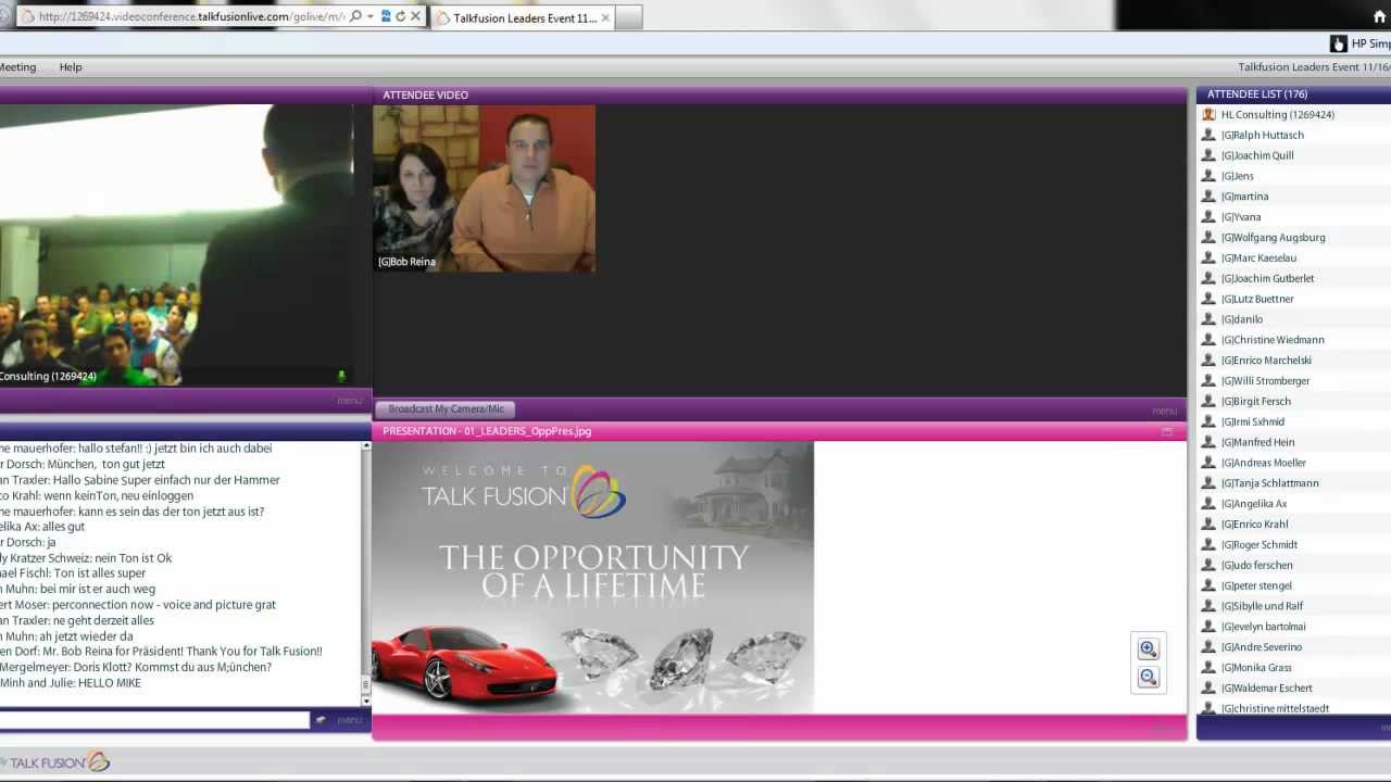 Talk Fusion Live Schaltung vom 16.11.12 mit Bob Reina, Rob Roder und ...