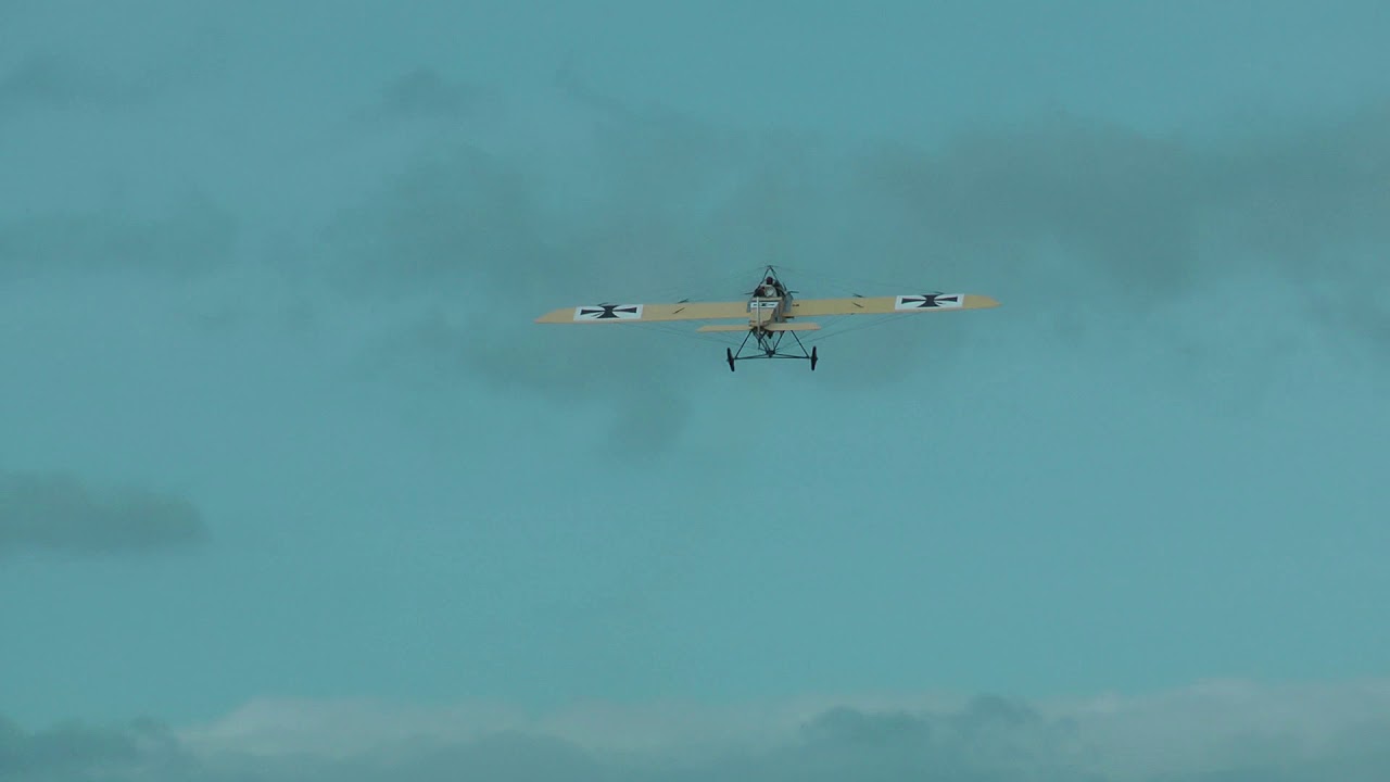 Chris Verrall's Fokker EIII maiden flight. Flight scarf is compulsory ...