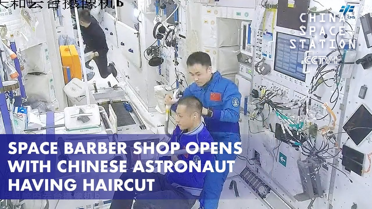 Space Barber Shop Opens with Chinese Astronaut Having Haircut - YouTube
