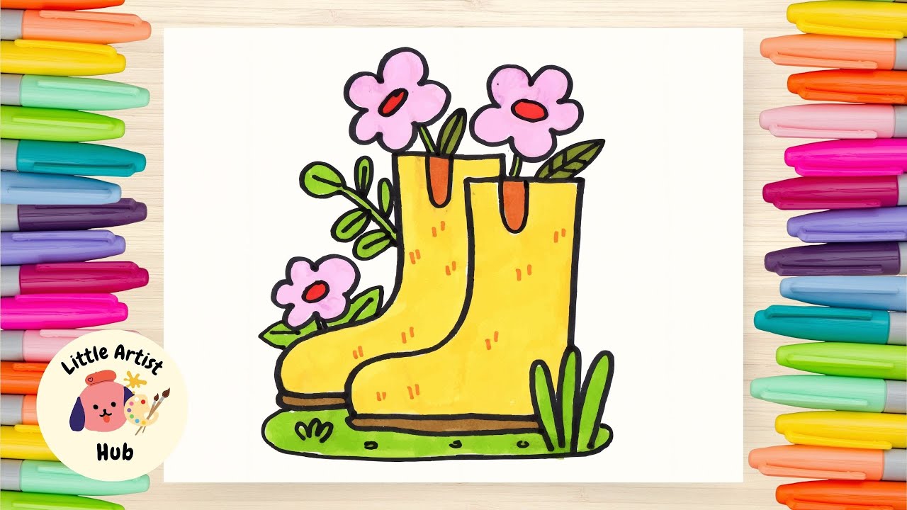 Quick and Fun Yellow Gardening Boots Drawing Tutorial | Easy Coloring ...