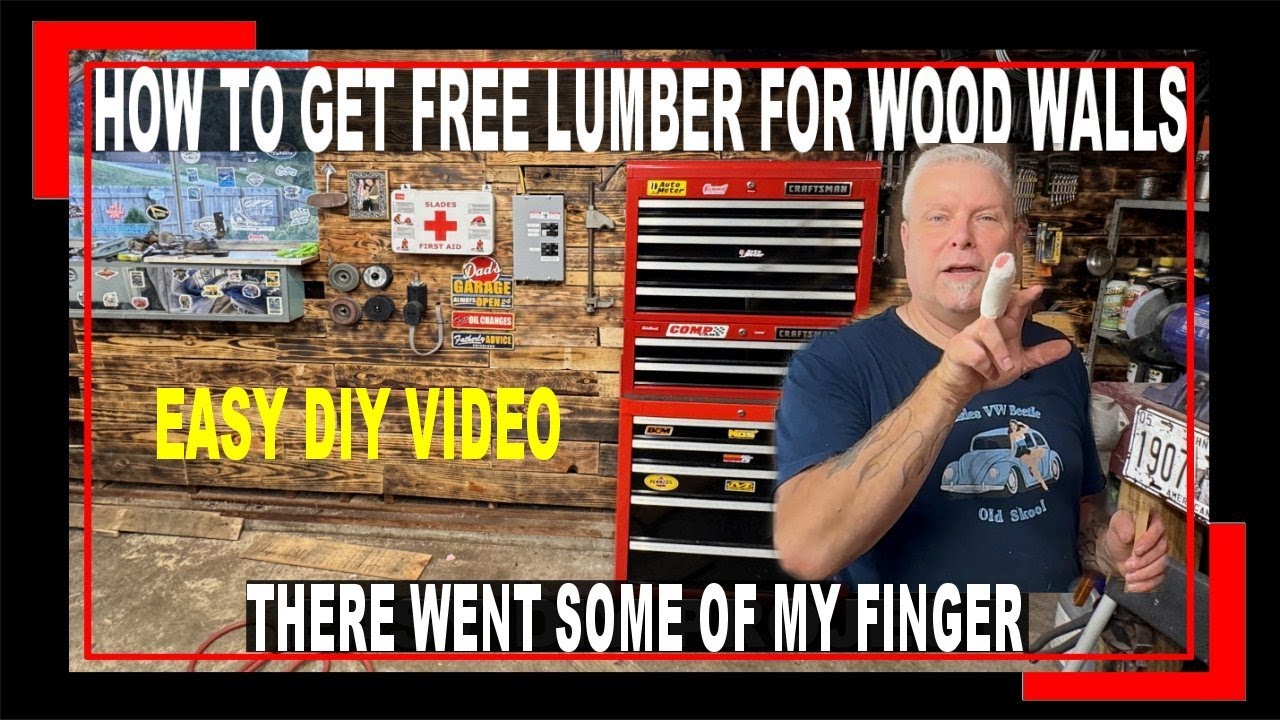FREE PALLET WOOD WALL EASY DIY - GARAGE DISASTER WITH SAW VS FINGER ...
