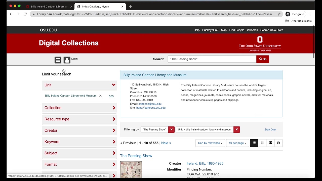 Billy Ireland Cartoon Library & Museum: Digital Collections Database Tutorial - YouTube