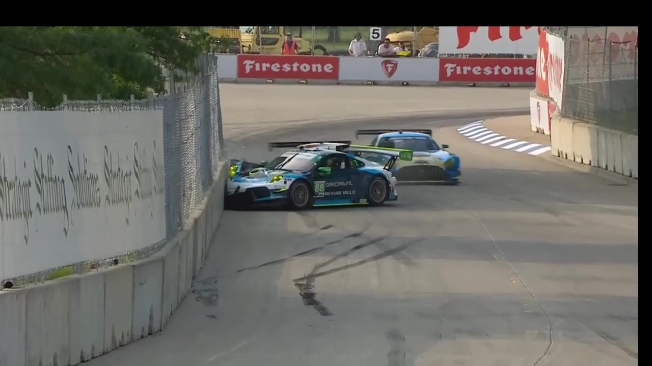 IMSA Crash Porsche GTD & Mercedes AMG GTD Race at Detroit - YouTube