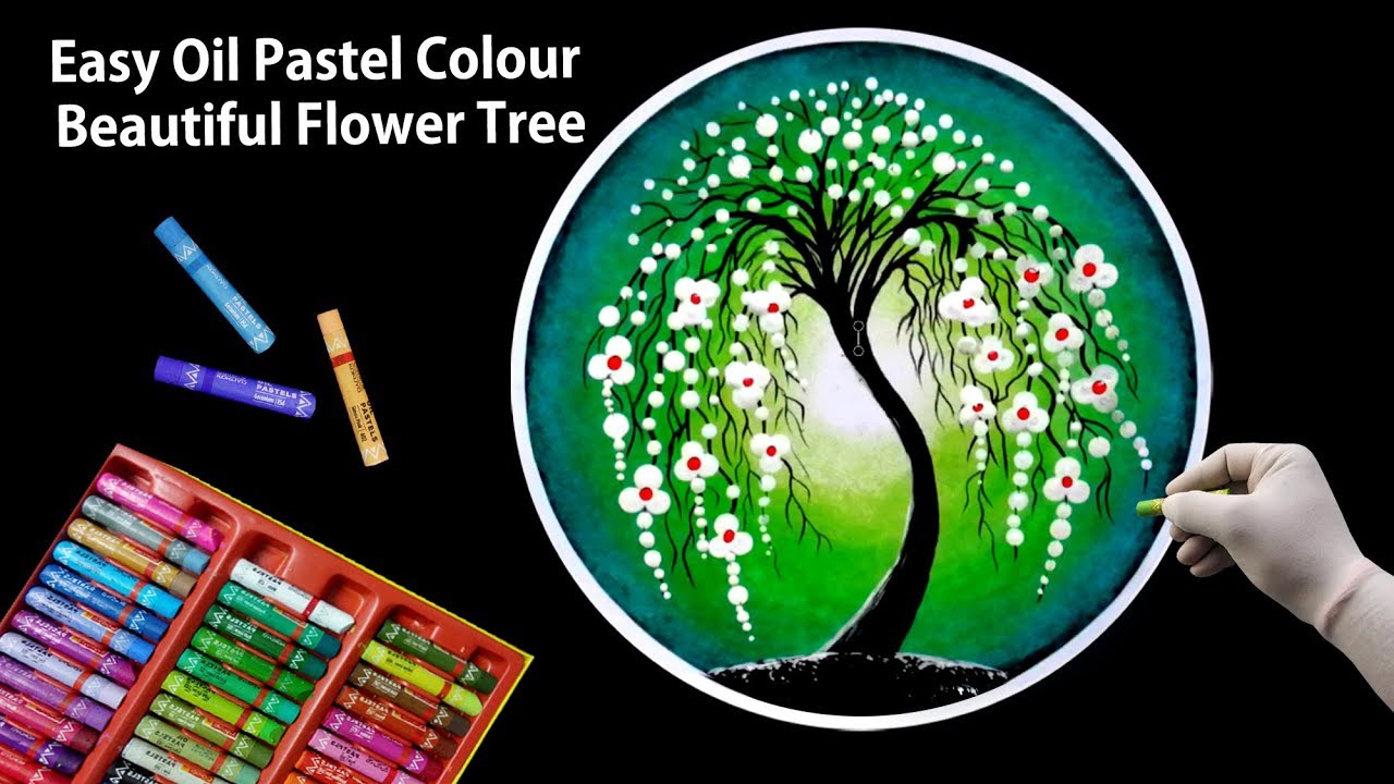 Beautiful White Flower Drawing with Oil Pastels-Step by Step - YouTube