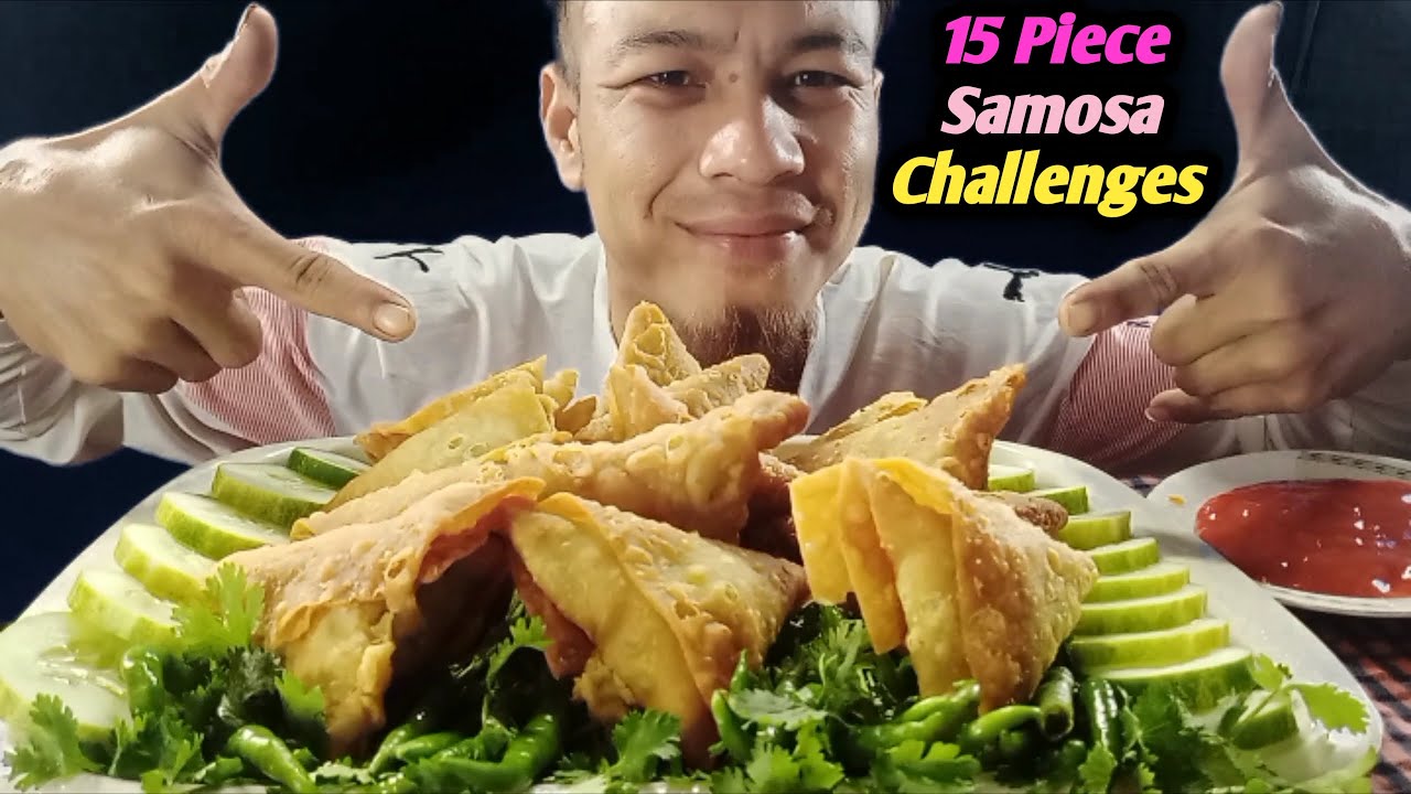 Today I Challenge To Eat 15 piece Samosa With Huge Item Salad | Eating ...