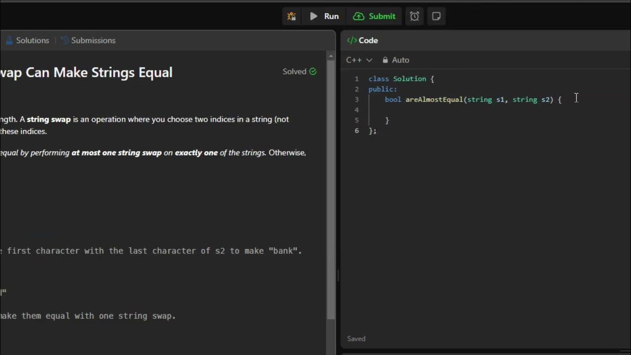 LeetCode 1790 - Check if One String Swap Can Make Strings Equal - YouTube