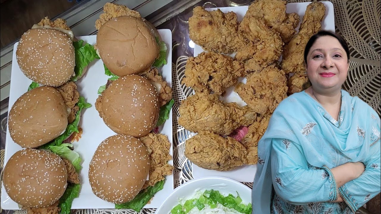 zinger burger 🍔 and broast recipe by hina sadiq - YouTube
