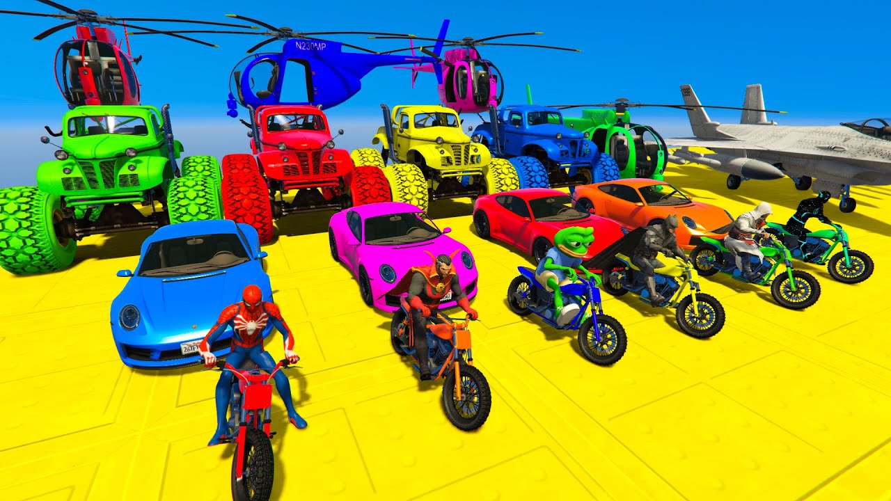 GTA V Mega Ramp On Super Cars, Bikes, Jets and Boats with Trevor and ...