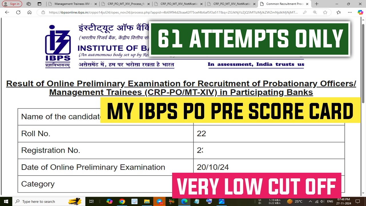 My IBPS PO Prelims 2024 Score Card - YouTube