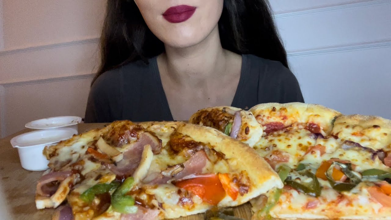 Domino’s pizza ASMR | No Talking | Texas BBQ & Veggie Volcano stuffed ...