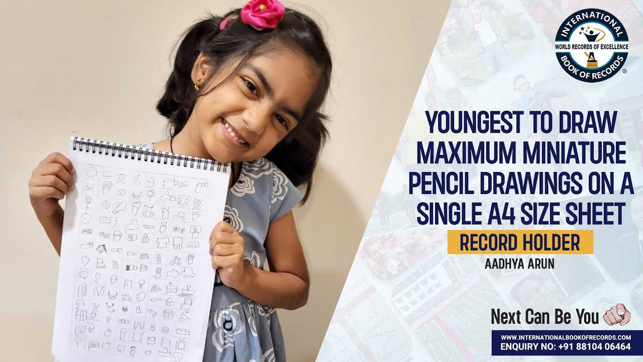YOUNGEST TO DRAW MAXIMUM MINIATURE PENCIL DRAWINGS ON A SINGLE A4 SIZE ...