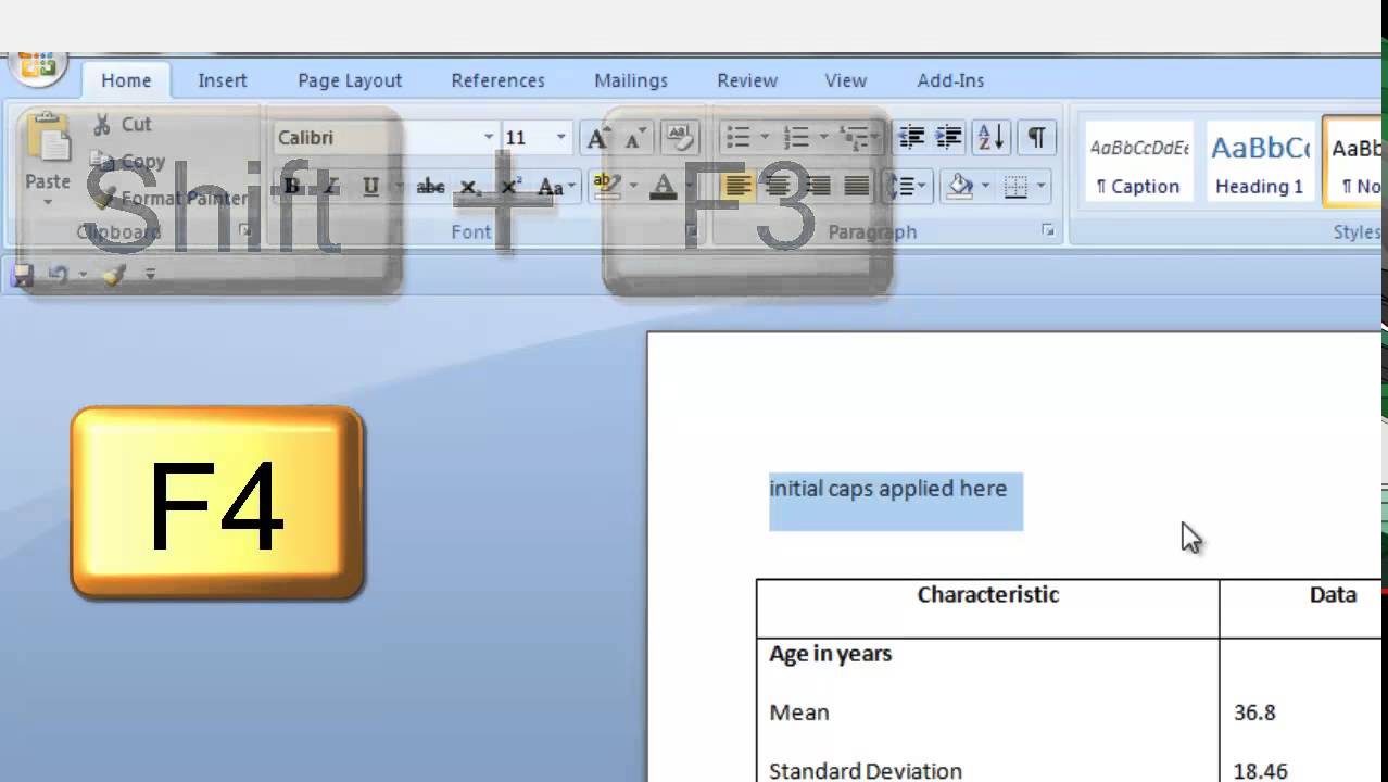 Word 2007 Shift F3 and F4 - Change Case - Repeat Last Command - YouTube