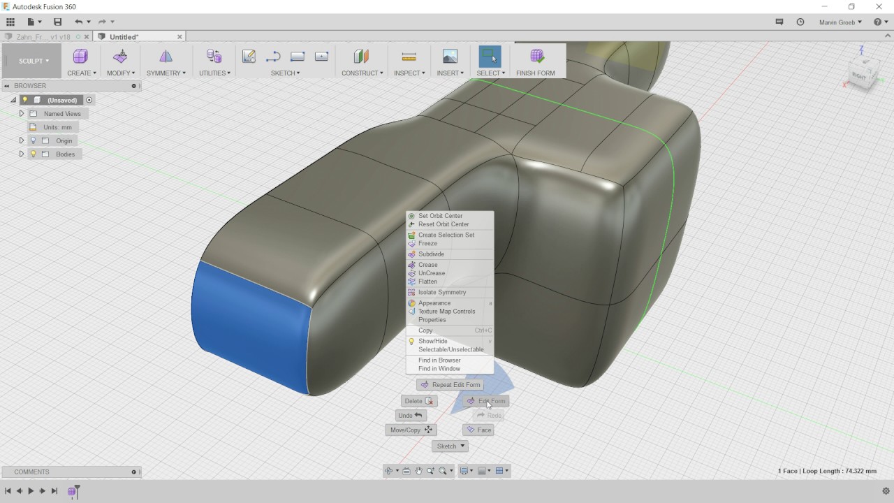 Let's CAD - Fusion 360 - Folge 006 - Freeform / Freiform / Sculpt Tipps ...