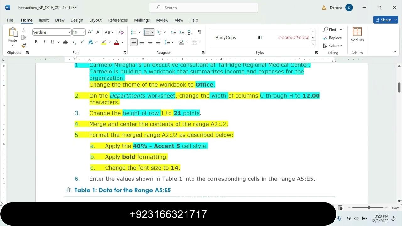 Excel 2019 | Modules 1-4: SAM Capstone Project 1a | Tallridge Regional ...