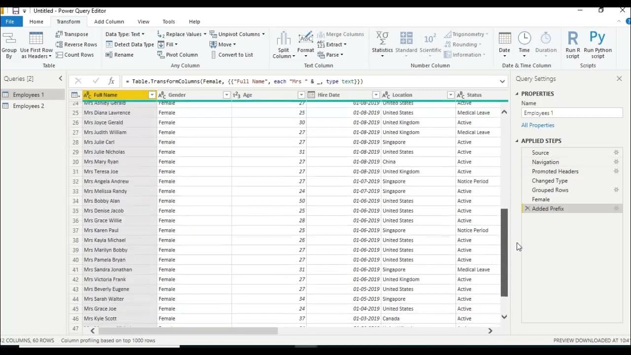 Adding Prefix And Suffix To A Text Using Power Query Editor Youtube