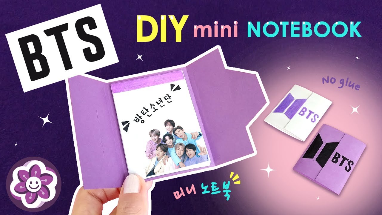 💜 DIY BTS mini Notebook | No GLUE | School Supplies | DIY BTS Crafts ...