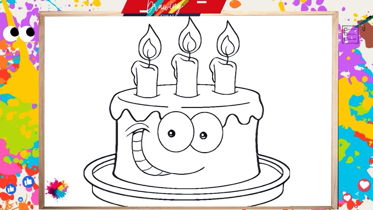 How to Draw a Cute Smiling Birthday Cake with Candles Easy Step-By-Step ...