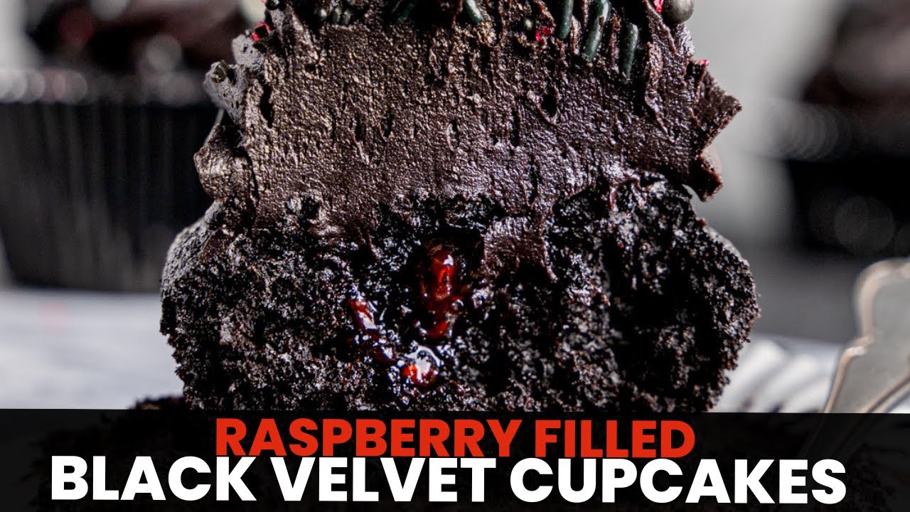 Black Velvet Cupcakes with Raspberry Jam Filling - YouTube