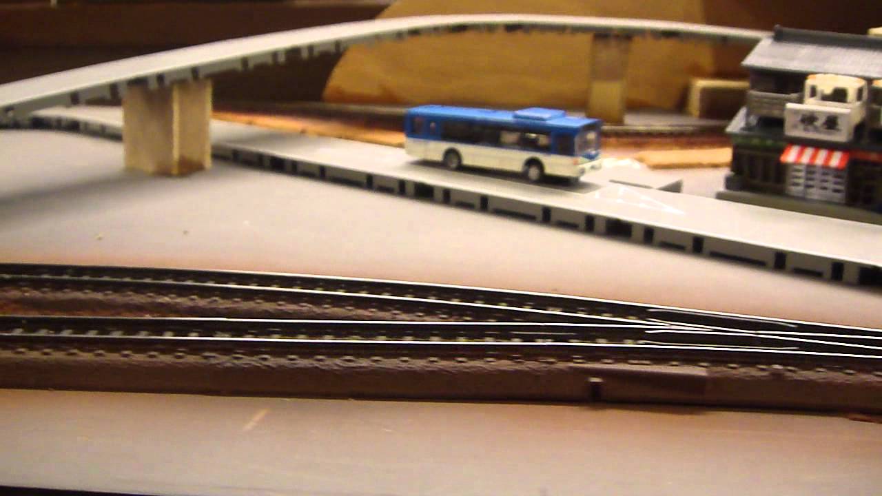 80X40cm N scale layout with bus and train - YouTube
