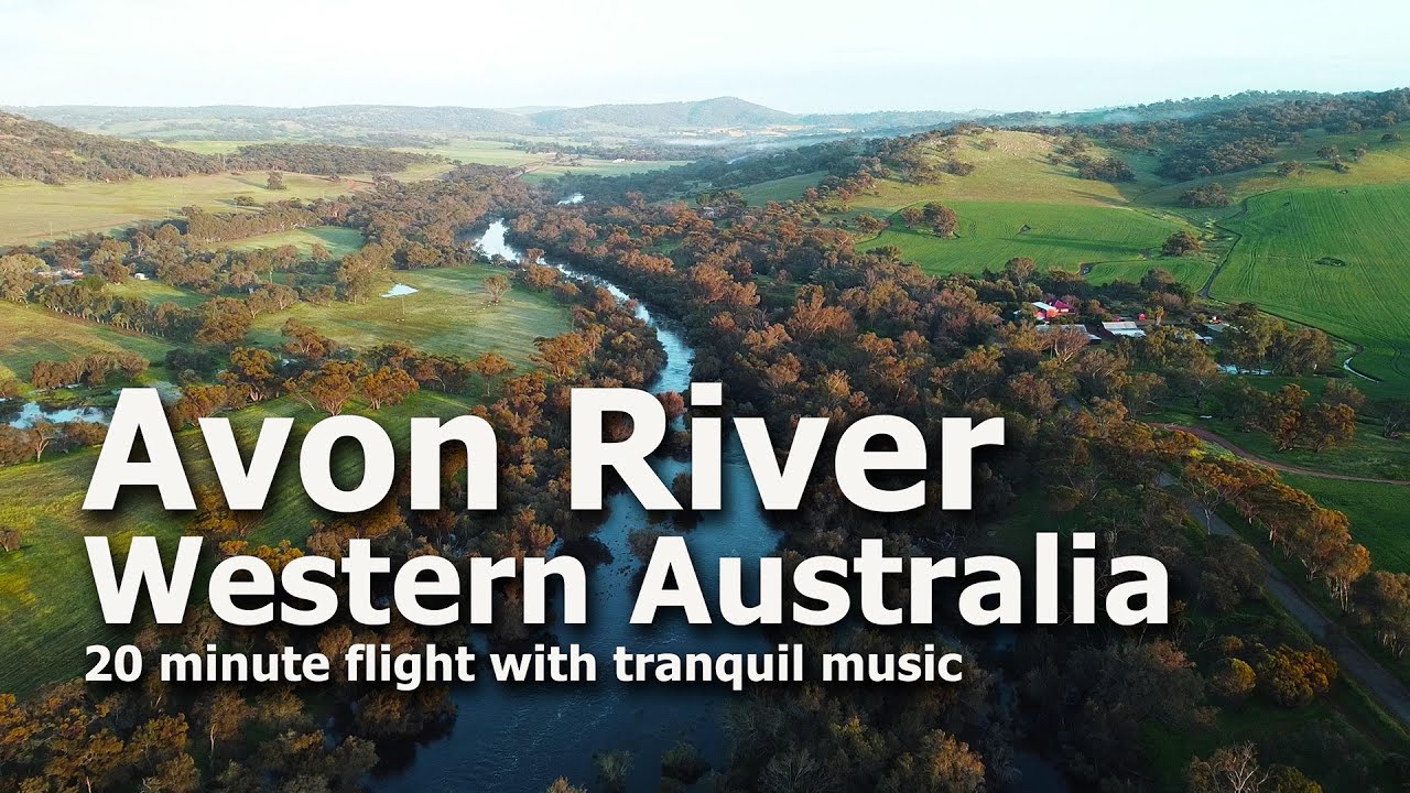 Avon River, Western Australia at sunrise and sunset by drone in 4k ...